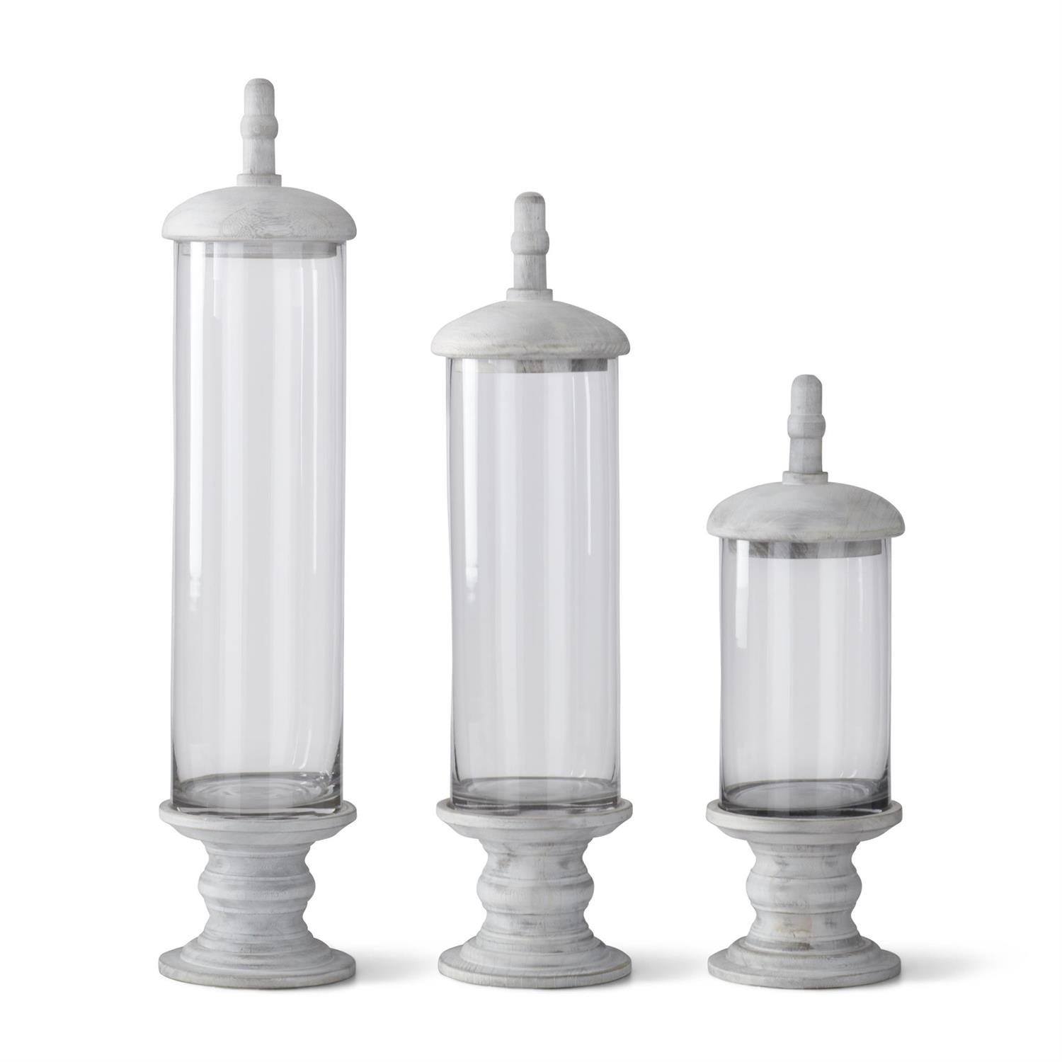 Glass Cylinder Containers w/White Wood Base – Citrus and Moss