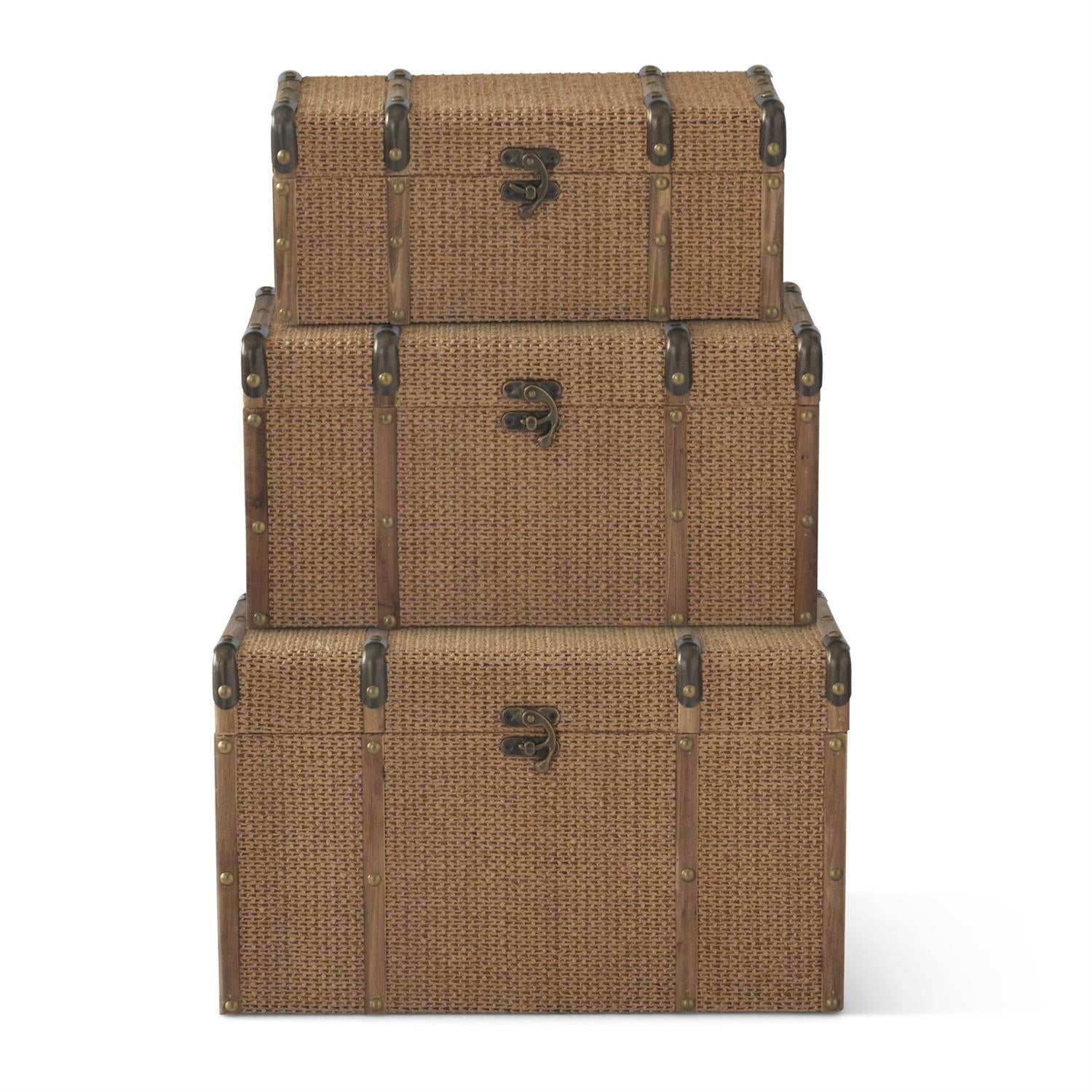 Assorted Wood & Woven Jute Nesting Chest – Citrus and Moss