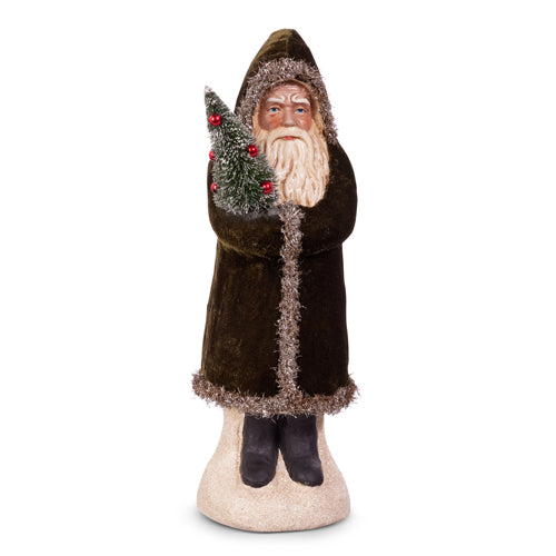12" Dark Green Velvet Santa with Tree – Citrus and Moss